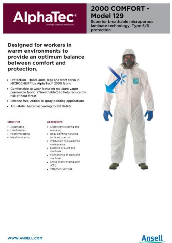 Ansell AlphaTec 2000 Comfort wegwerpoverall M | bol