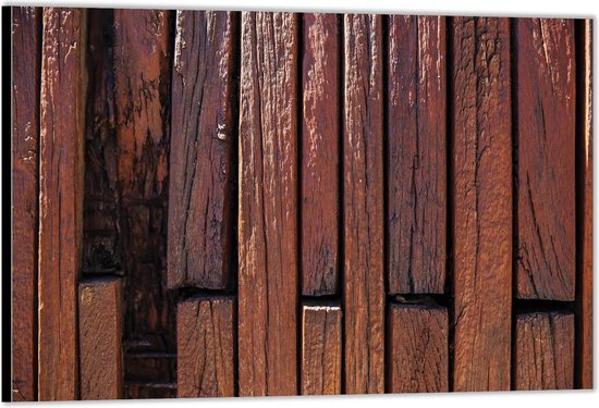 Dibond –Houten Pilaren Muur– 150x100 Foto op Aluminium (Met ...