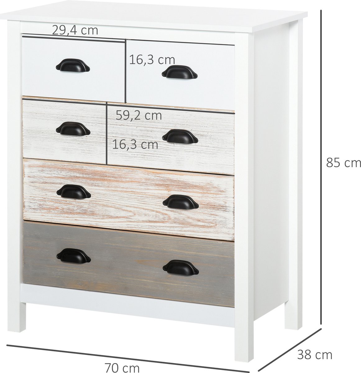 HOMCOM Kantoorkast met 5 schuiflades ladekast MDF vurenhout 831-353 ...