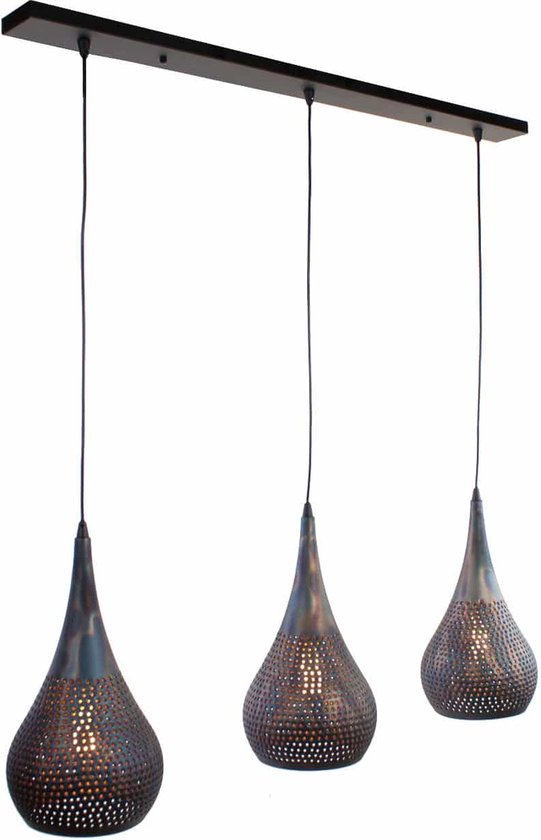 Landelijke hanglamp Bruciato | 3 lichts | bruin / zwart | metaal | in ...