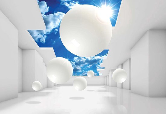 Fotobehang - Vlies Behang - Witte Ballen in een 3D Ruimte - 416 x 254 ...