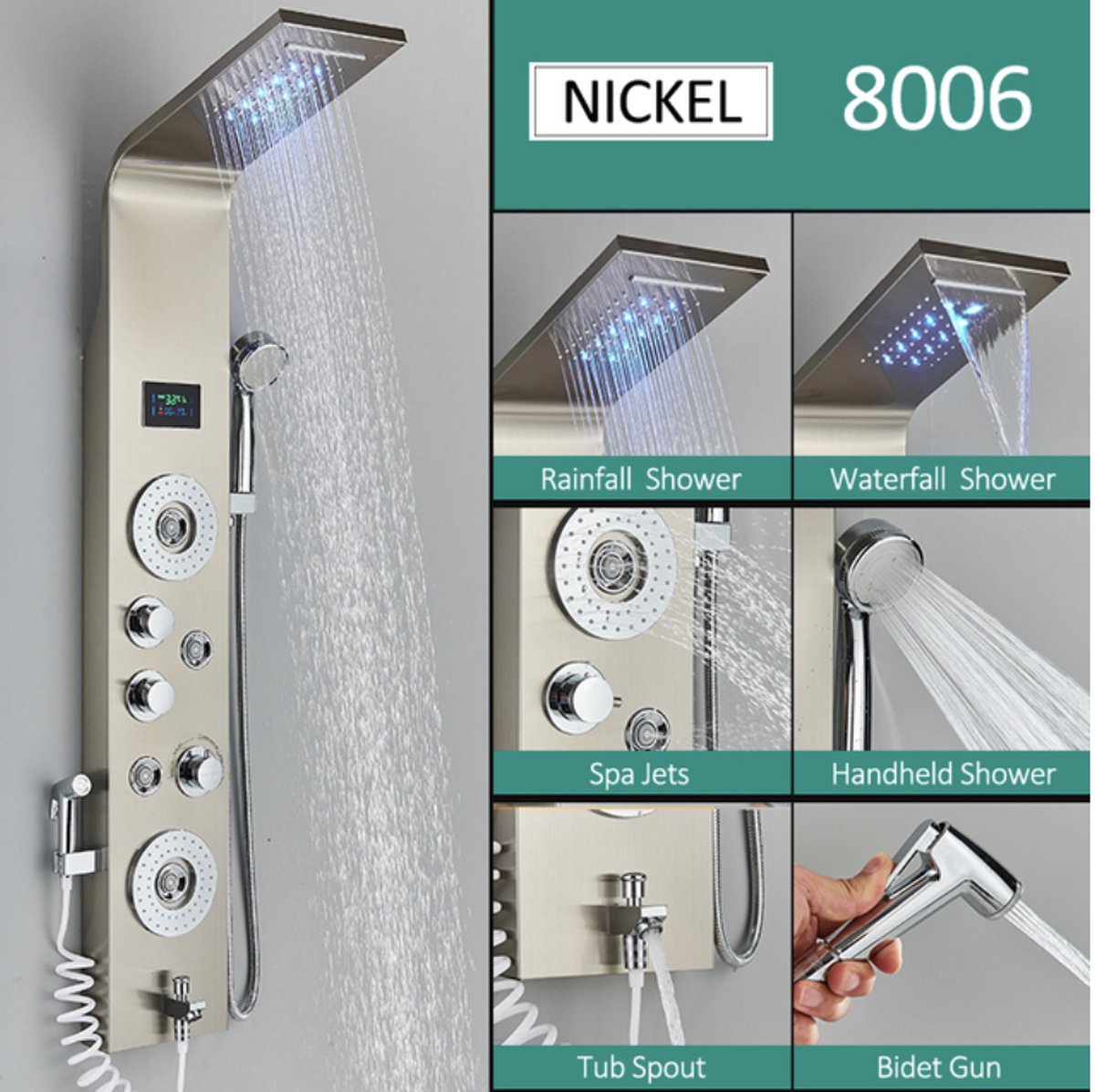LOOXS - Nickel 8006 - 5-en-1 - Panneau de douche avec Massage - Douche ...