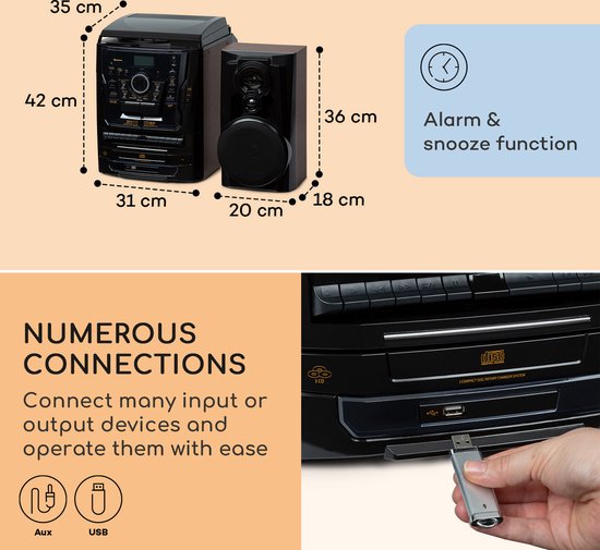 Auna 388 Franklin DAB+ stereo-installatie platenspeler 3-voudig cd ...