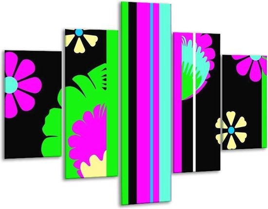 Glasschilderij - Abstract - Groen, Zwart, Grijs - 100x70cm 5Luik - Geen ...