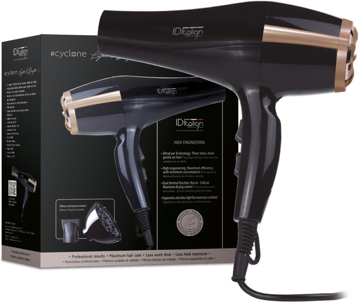 Italian Design Cyclone Air Tech 2300W Light and Brigth Zwart, Goud | bol