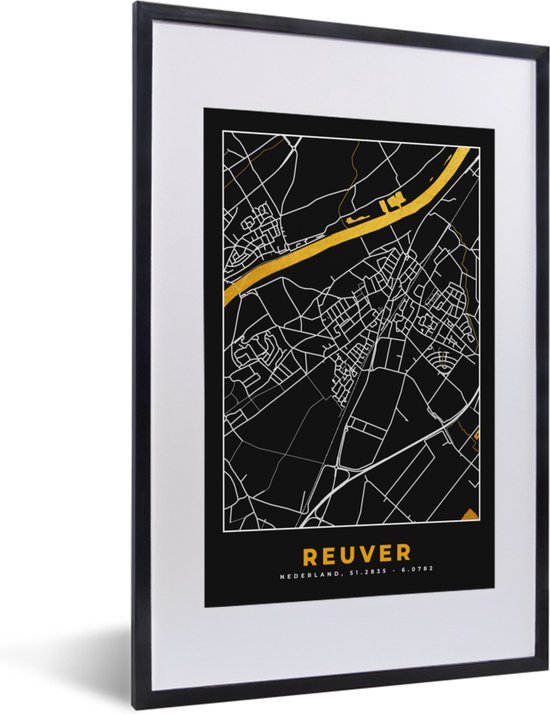 Cadre photo avec affiche - Reuver - Carte - Or - Carte - Plan de la ...