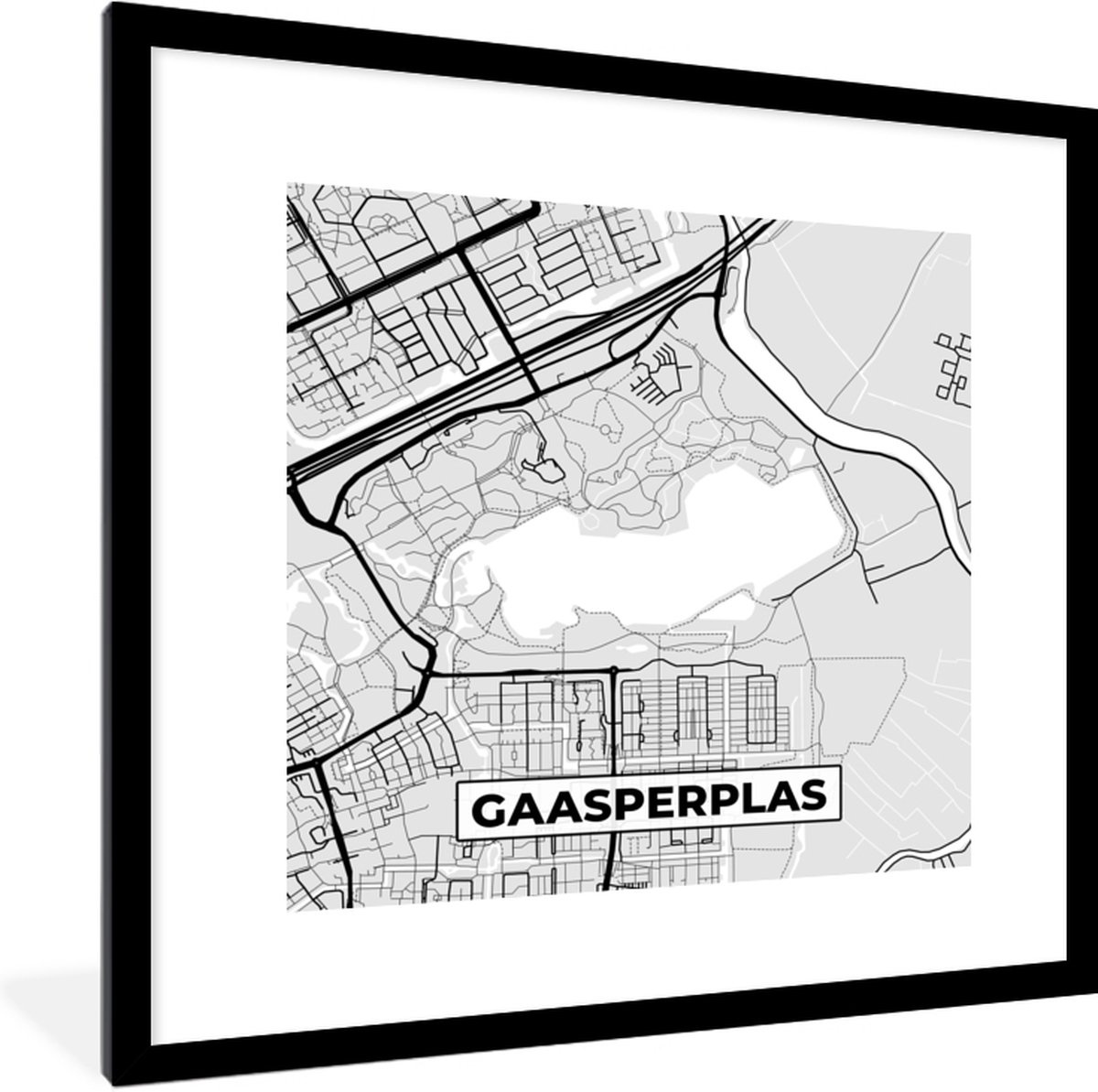Fotolijst incl. Poster - Kaart - Gaasperplas - Amsterdam - Plattegrond ...