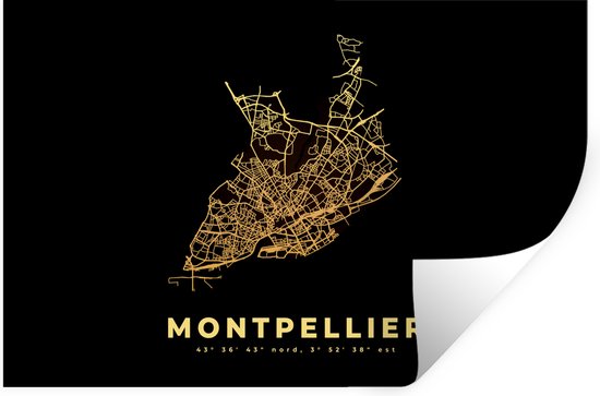 Muurstickers - Sticker Folie - Frankrijk - Goud – Stadskaart - Kaart ...
