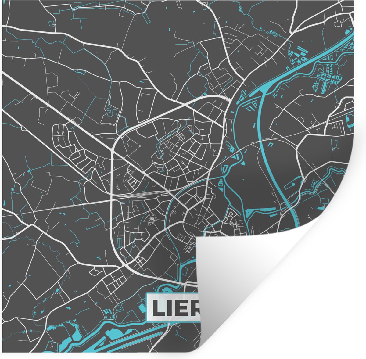 Muurstickers - België – Lier – Stadskaart – Kaart – Blauw – Plattegrond ...