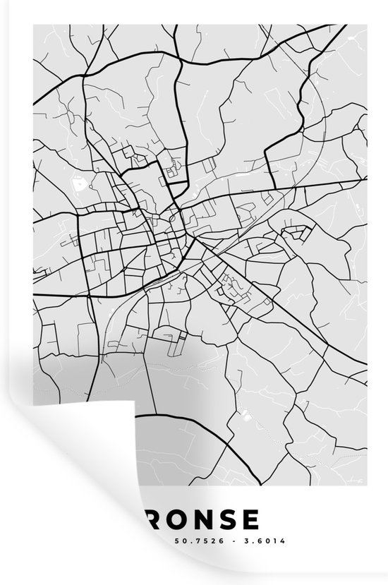 Muurstickers - Sticker Folie - Plattegrond – Ronse – Zwart Wit ...
