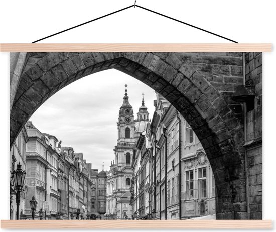 Schoolplaat - Historisch centrum Praag - zwart wit - 120x80 cm - Blanke ...