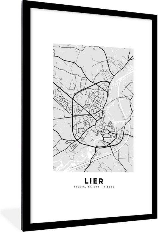 Fotolijst incl. Poster Zwart Wit- Stadskaart – Plattegrond – België ...