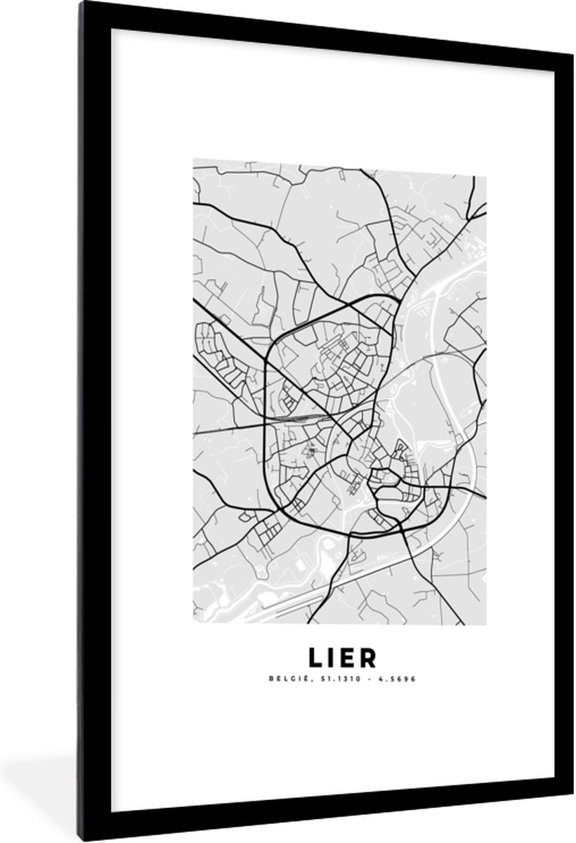 Fotolijst incl. Poster Zwart Wit- Stadskaart – Plattegrond – België ...