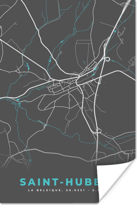 Poster België – Saint Hubert – Stadskaart – Kaart – Blauw – Plattegrond ...