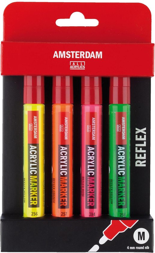 Markers M set 4 reflex kleuren 4 mm (reflexgeel, reflexoranje ...