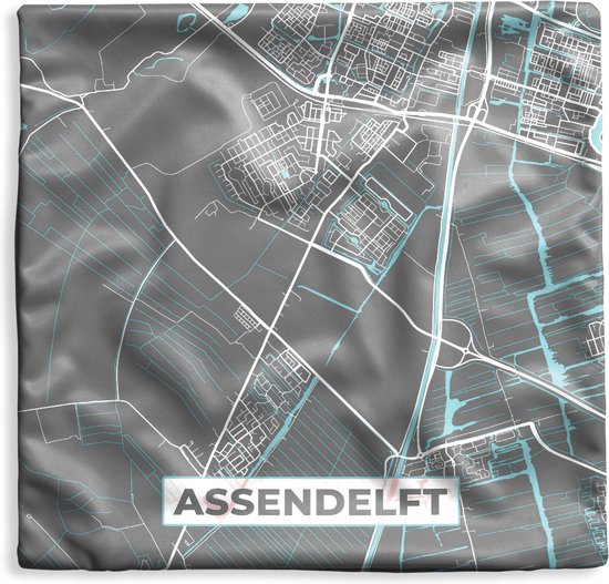 Kussenhoes 60x60 cm - Assendelft - Stadskaart - Blauw - Kaart ...