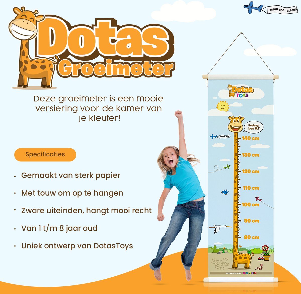 Dotastoys ® Groeimeter - Lengtemeter Kinderen - Meetlat - Poster ...