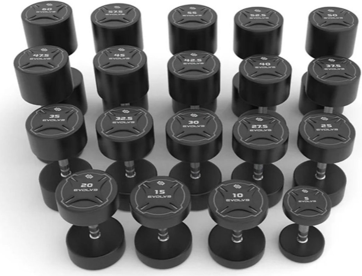 Evolve Fitness TPU Urethaan Dumbbellset / Halterset - 12.5kg tot 35 kg - totaal 475 kg... | bol.com