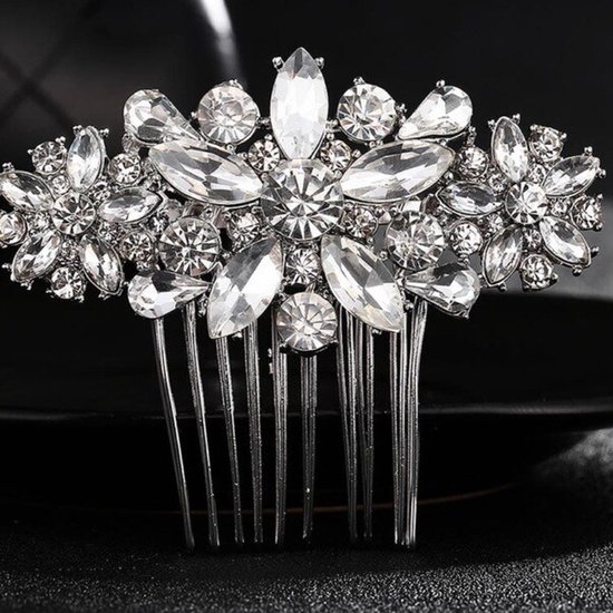 Zilverkleurige haarkam met drie bloemen, krommingen - haarkam bruid ...