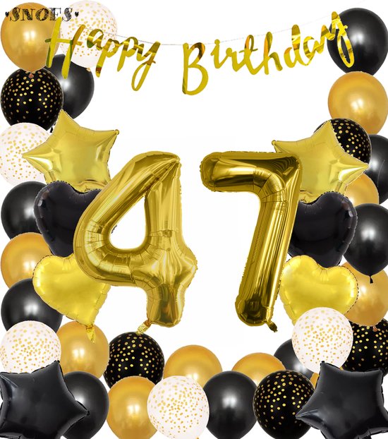 Snoes Ballonnen 47 Jaar Black Gold Dots Mega Ballon - Compleet ...