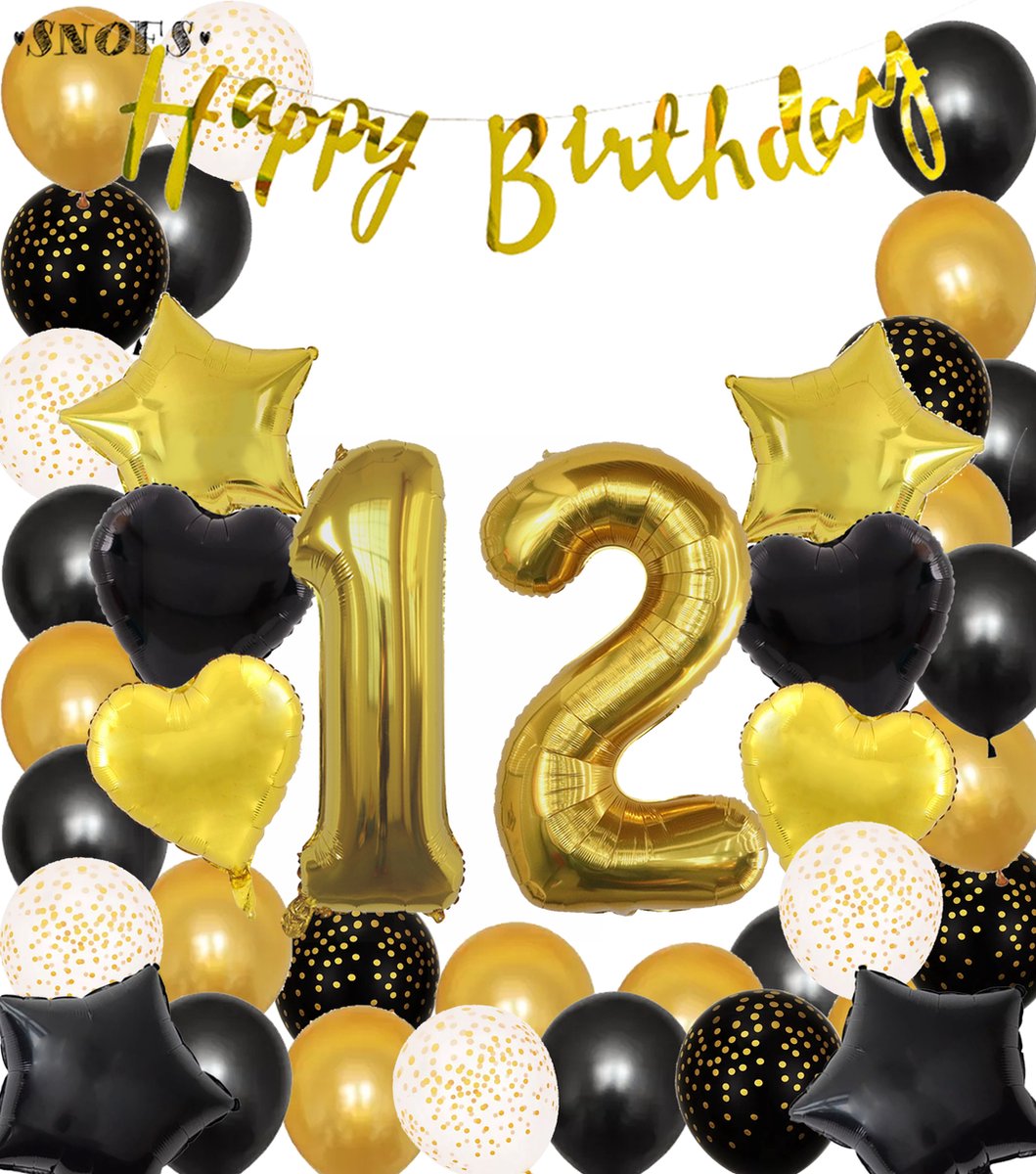Snoes Ballonnen 12 Jaar Black Gold Dots Mega Ballon - Compleet ...