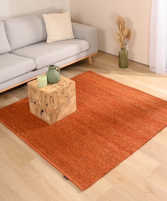 Wollen vloerkleed vierkant - Lett cognac 200x200 cm | bol.com