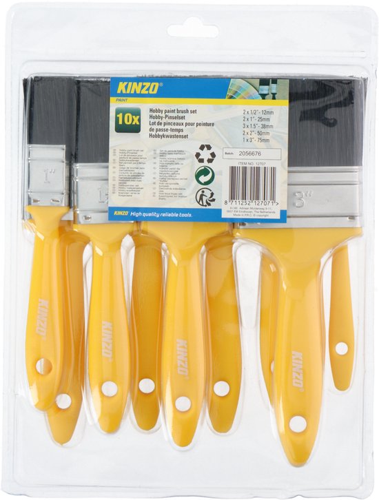 Kinzo Kwastenset - Set 10 Platte Kwasten - Kleinte tot Grote Maten ...