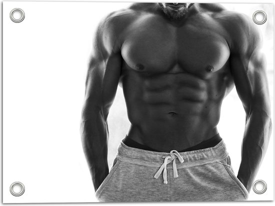 Tuinposter – Gespierd Lichaam van Man met Baard in Joggingsbroek (Zwart ...