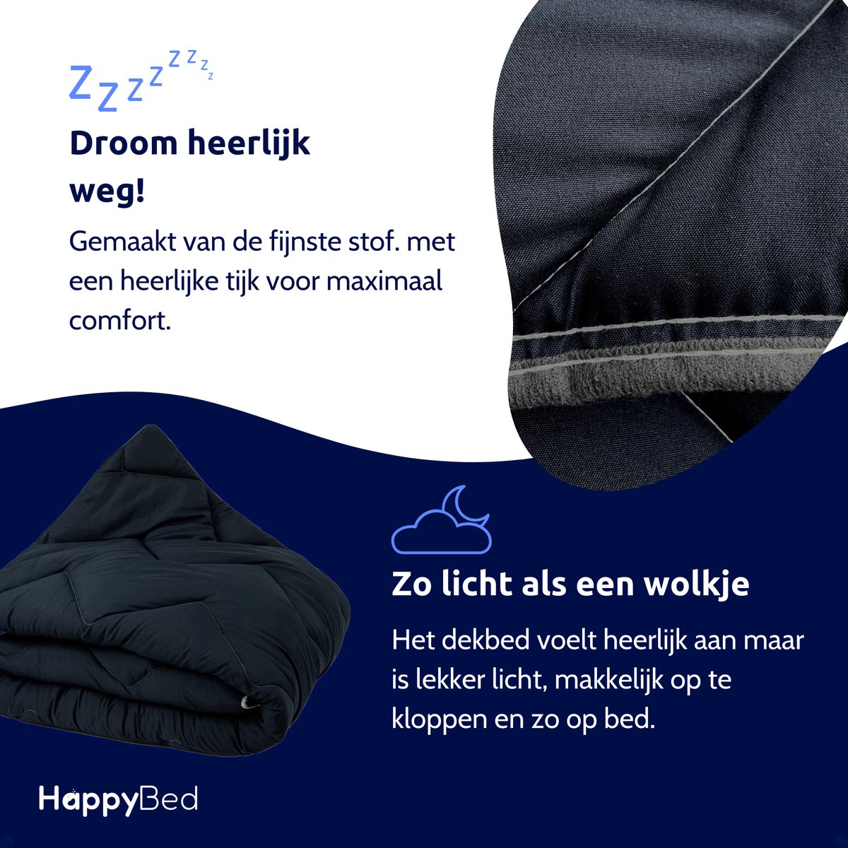 HappyBed all year bedrukt dekbed | 200x200 cm - Zwart - Hoesloos dekbed ...