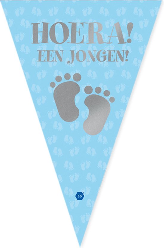 Mega puntvlag geboorte jongen | blauw | 150 x 100 cm | Tekst Hoera! een ...