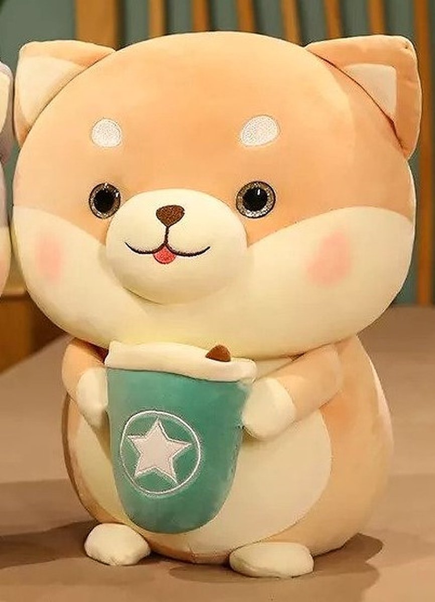 Joyage Squish mallow knuffel - 50 cm - Lichtbruin - Hond met drinkbeker ...