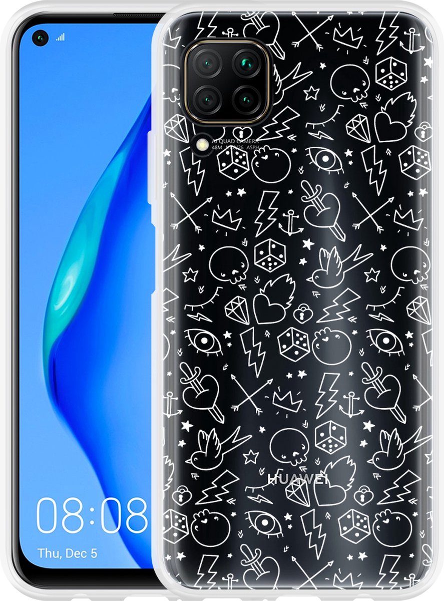 Huawei P40 Lite Hoesje Tattoo wit Designed by Cazy | bol.com