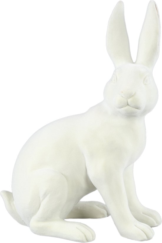 PTMD Agneta White flocking poly statue sitting rabbit B | bol.com
