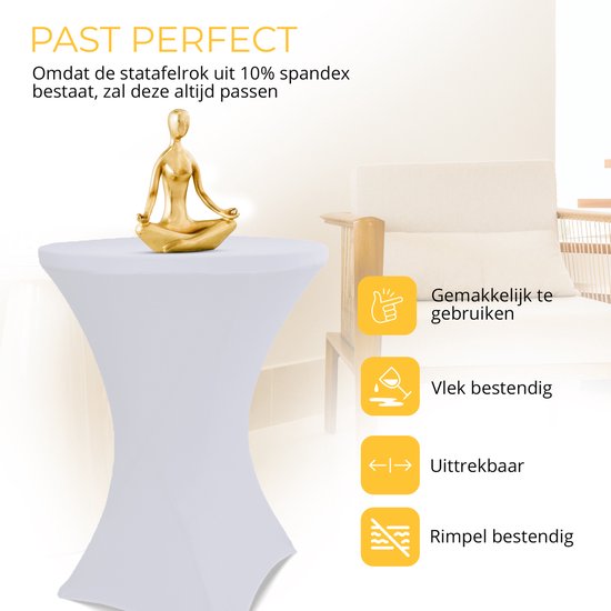 Statafelrok - Wit - Stretch - 2 Stuks - Statafelhoes - ∅80-85 x 120 cm | bol