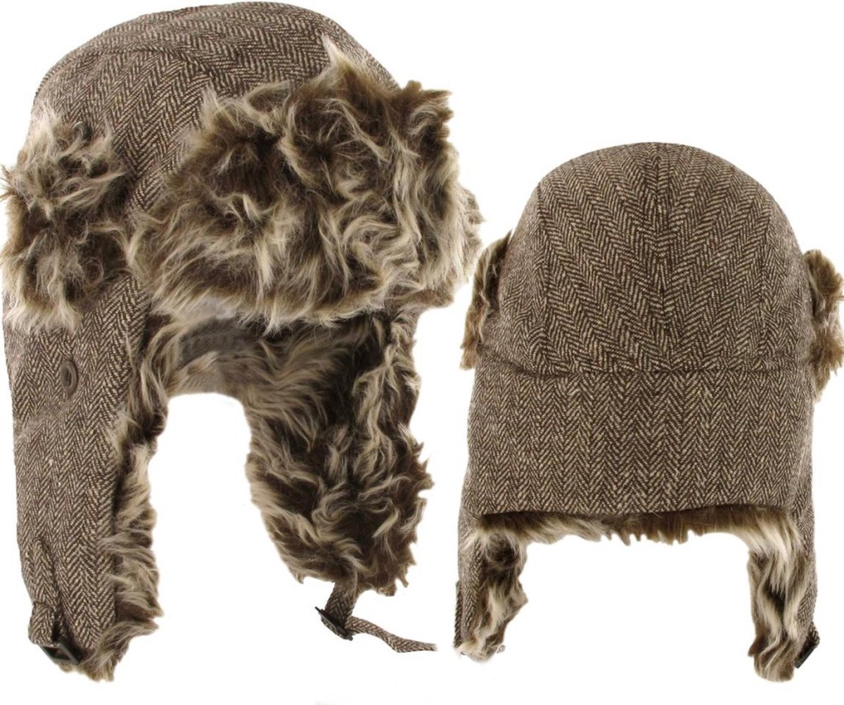 Russische muts Oesjanka visgraat motief muts met oorflappen kleur bruin ...