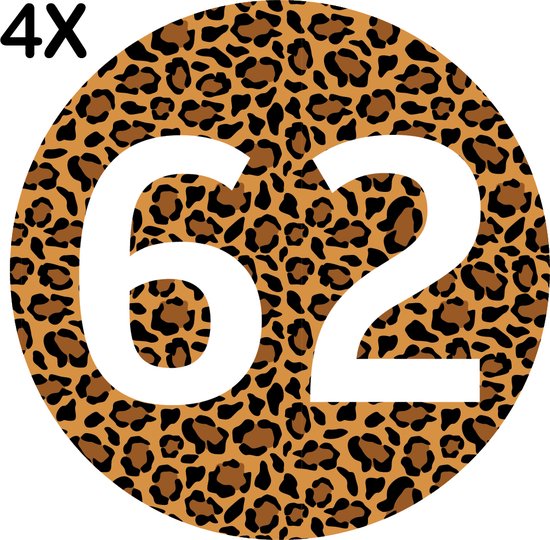 Containerstickers Huisnummer "62" - 25x25cm - Panter Print Cirkel met ...
