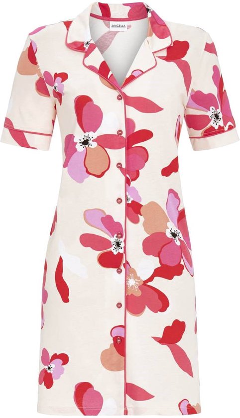 Ringella roze bloemen doorknoopnachthemd - Roze - Maat - 48 | bol