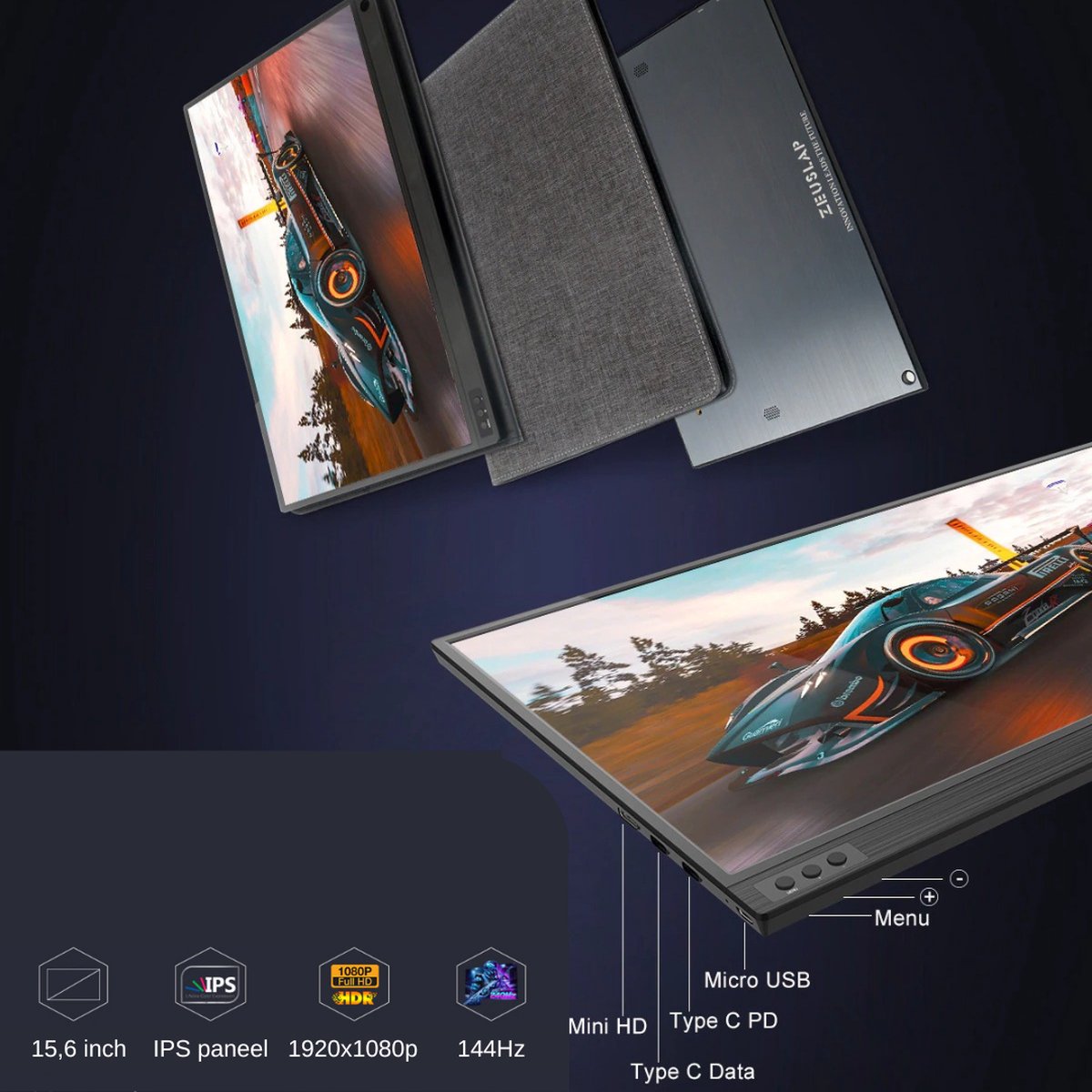 Zeuslap Portable Monitor – Draagbare Monitor – 144Hz – Draagbaar Scherm ...