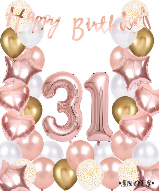 Snoes Ballonnen 31 Jaar Rose Gold White Dots - Compleet Feestpakket met ...