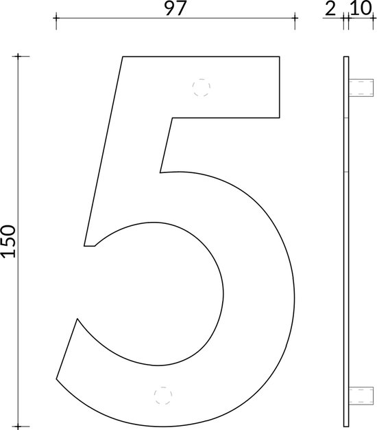 Huisnummer 15 cm - Nummer 5 - RVS mat geborsteld | bol