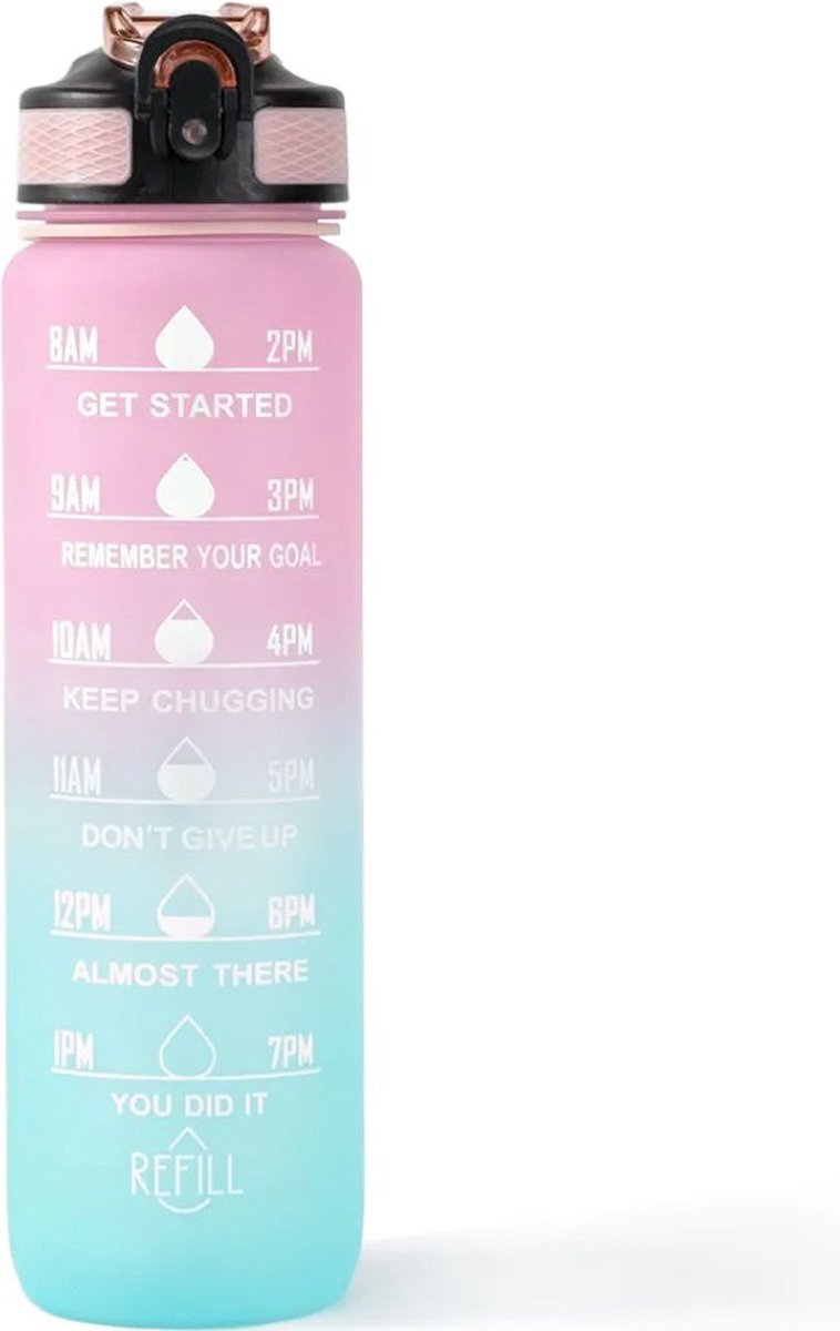 Motivatie Drinkfles - Waterfles met Tijdmarkering - met Siliconen ...