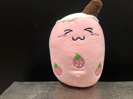 Boba pluche roze roos cute knuffel small 20cm bubbeltea bubbel thee ...