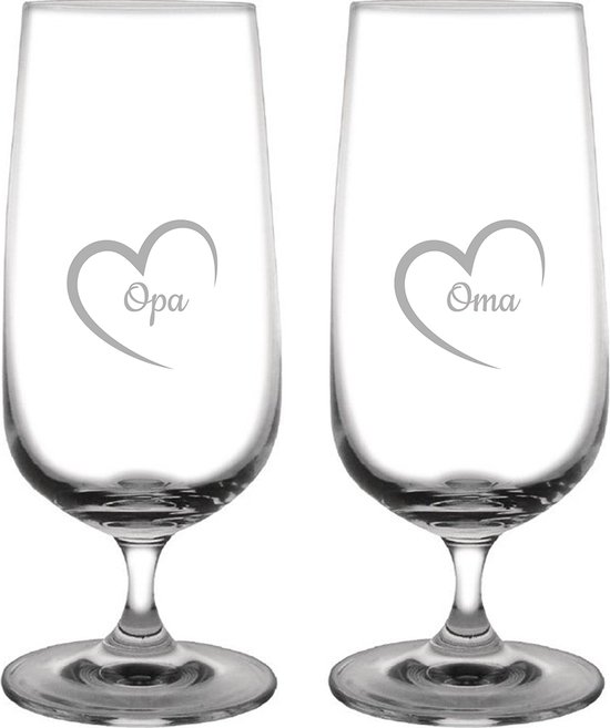 Gegraveerde bierglas op voet 41cl Opa met hartje & Oma met hartje | bol