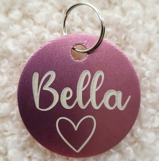 Hondenpenning rond | Roze | Aluminium | Diameter 3 cm | Inclusief naam ...