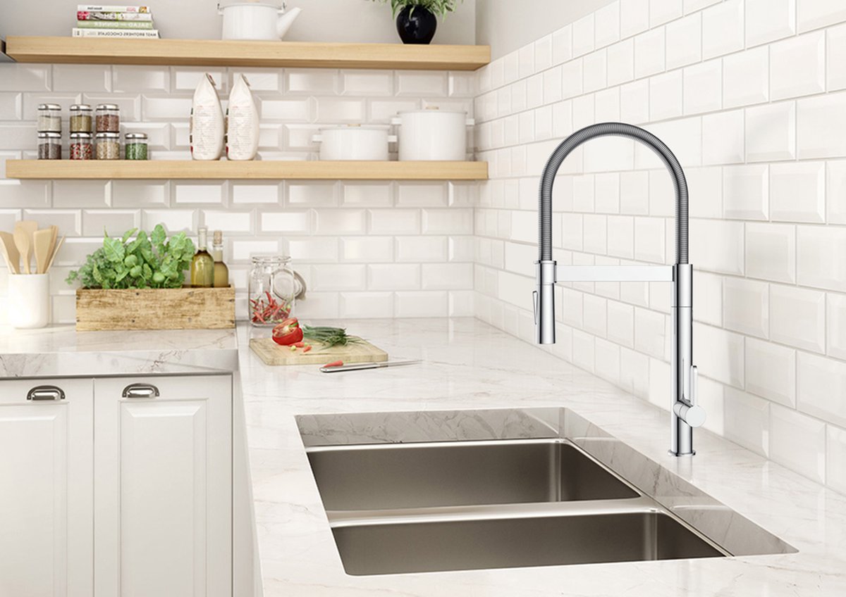 AquaVive Keukenmengkraan Volturno Met Uittrekbare Handdouche Chroom | bol.com