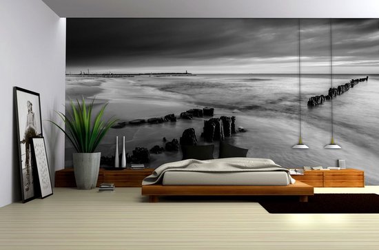 Fotobehang - Vlies Behang - Zee in de Nacht - Oceaan - Strand - 152,5 x ...