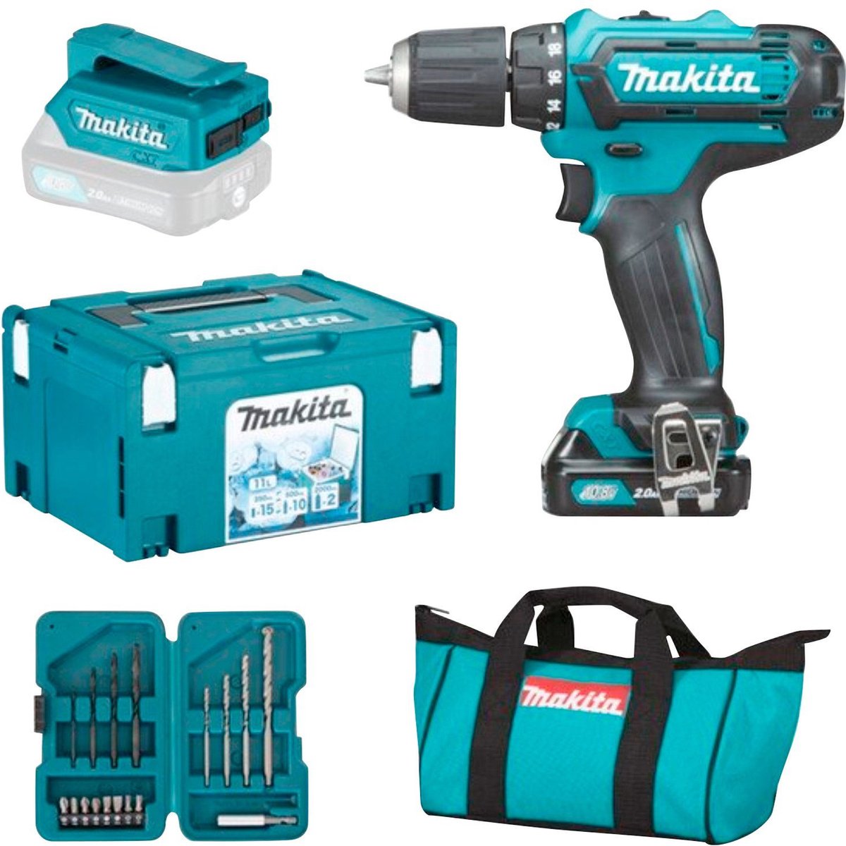 Makita DF333DSAX6 - 12V accu boormachine + accu + koelbox + bitset ...