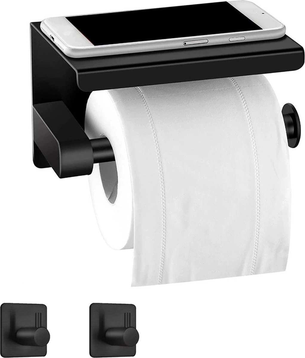 Toiletrolhouder met Plankje - Zelfklevend of boren - WC Rolhouder ...