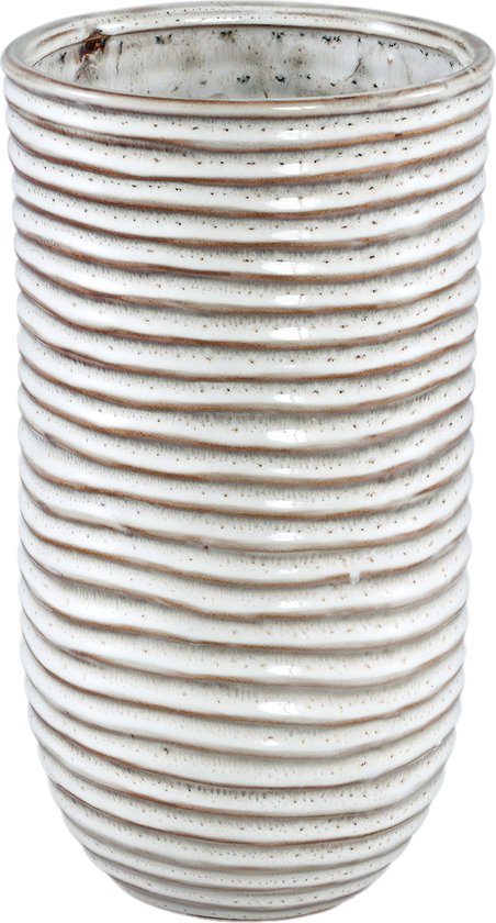 PTMD Ryll Cream ceramic pot ribbed round S | bol.com