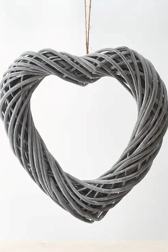 Portland Living - Landelijk Luxe Vergrijsd Rieten Decoratie Hart 55 cm ...